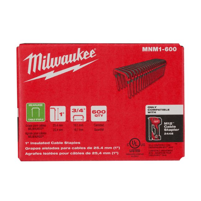 Colony Hardware | MNM1-600 Milwaukee 1'' Insulated Cable Staples 600-Count